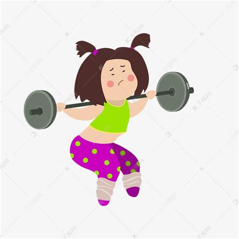 卡通矢量小女孩健身举重素材图片免费下载 千库网