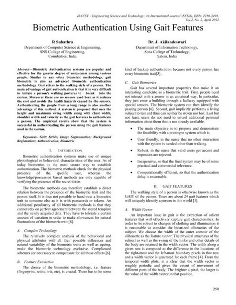 Biometric Authentication Using Gait Features Engineering Science