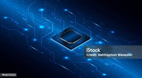 Microchip Processor Circuit Board Technology On Dark Blue Background