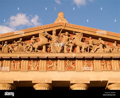 West Pediment Of The Parthenon Replican In Nashville Tennessee Stock