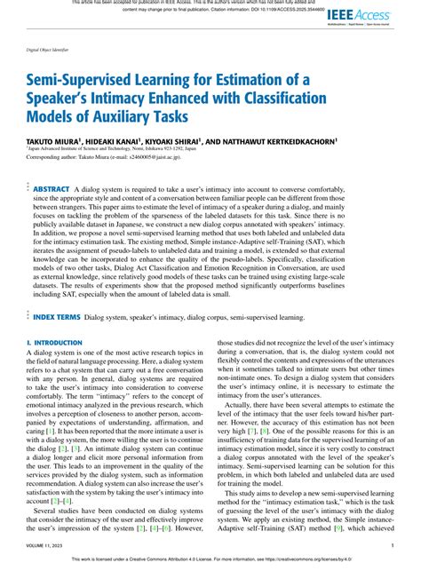 Pdf Semi Supervised Learning For Estimation Of A Speakers Intimacy