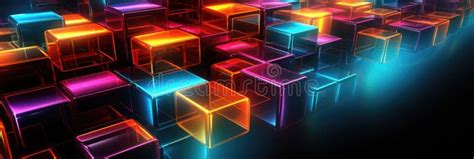 Abstract Rectangle Shape Yellow Cyan Magenta Colours On Black Background Stock Illustration