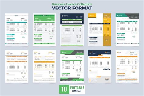 Invoice Template Vector Collection With Abstract Shapes Colorful