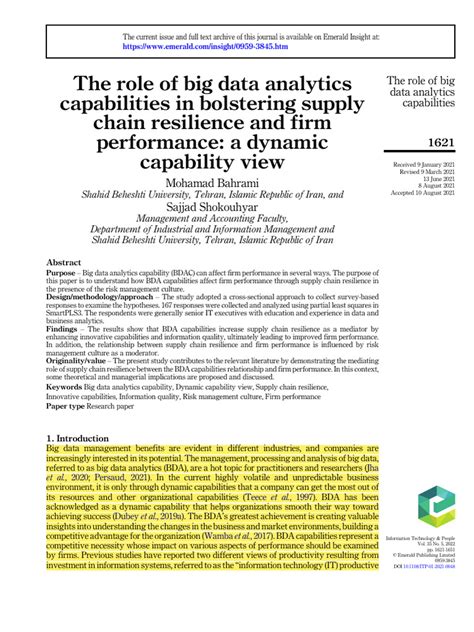 The Role Of Big Data Analytics Capabilities In Bolstering Supy Chain