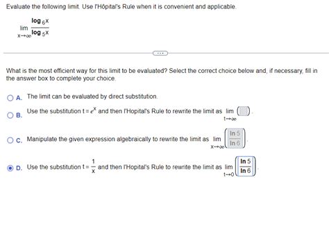 Solved Evaluate the following limit Use l Hôpital s Rule Chegg