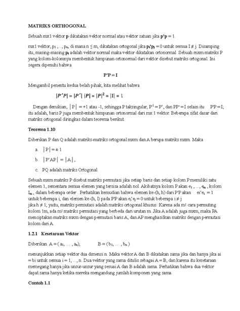 8 Matriks Orthogonal Matriks Orthogonal Sebuah Mx1 Vektor P