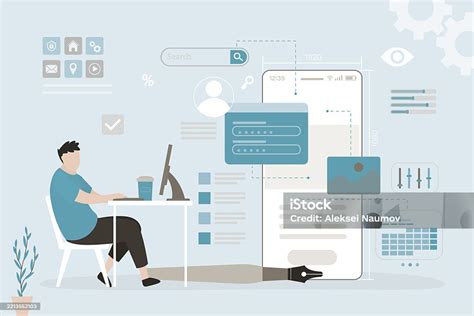 애플리케이션 개발 및 Ui Ux 디자인 핸드폰 화면의 다른 아이콘 응용 프로그램을 위한 인터페이스 디자인을 개발합니다 앱 사용자 지정 작업 중인 디자이너 또는 코더