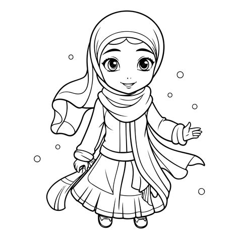 Premium Vector Cute Muslim Girl In Hijab For Coloring Book