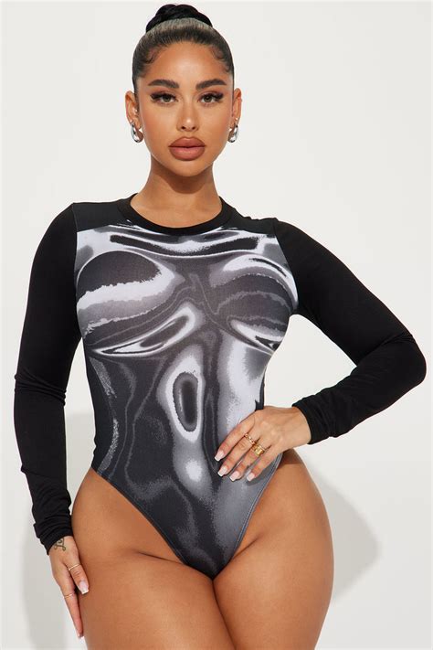Baddie Fever Long Sleeve Bodysuit Blackcombo Fashion Nova