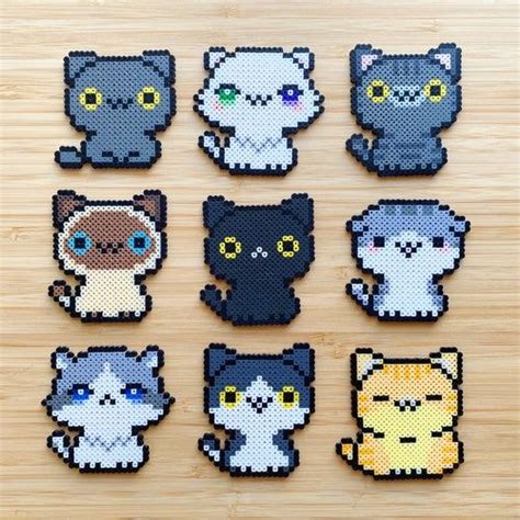 Kawaii Cats Perler Beads Art Can Be Fridge Magnet Keychain Etsy