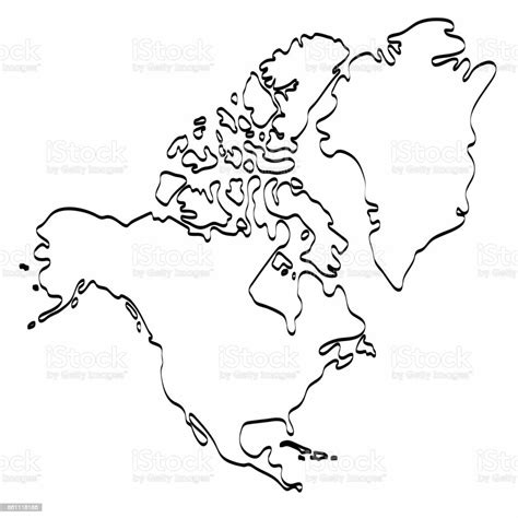 Amérique Du Nord Carte Graphique Dessin À Main Levée En Lignes Sur Fond