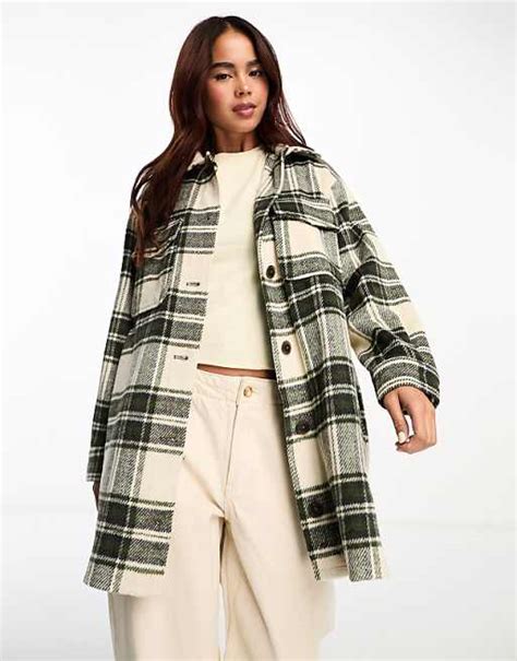 New Look Karierte Hemdjacke In Khaki Asos