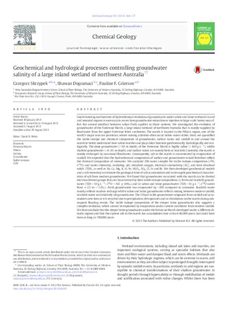 Pdf Geochemical And Hydrological Processes Controlling Groundwater