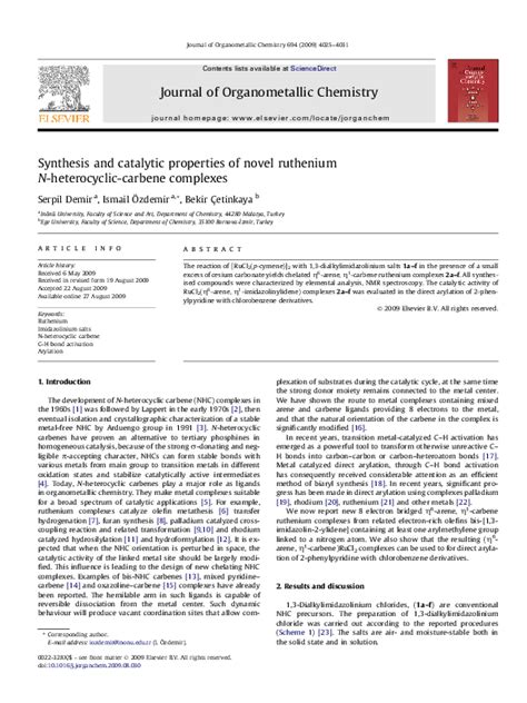 Pdf Synthesis And Catalytic Properties Of Novel Ruthenium N Heterocyclic Carbene Complexes