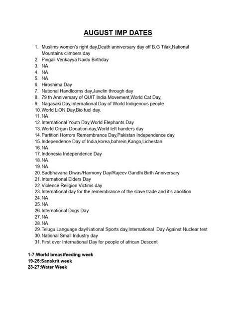 Imp Dates Pdf