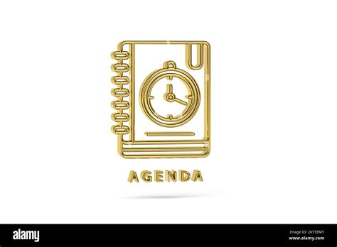 Golden 3d Agenda Icon Isolated On White Background 3d Render Stock
