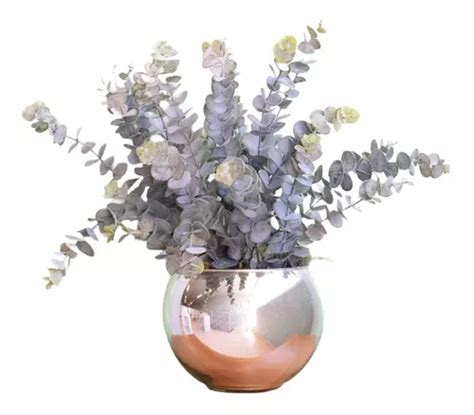 Flores Artificiais Arranjo De Eucaliptos No Vaso Prateado Frete Gr Tis