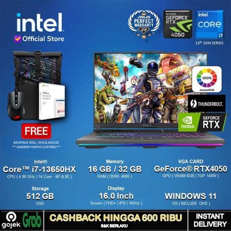 Promo Asus Rog Strix G16 Rtx4050 Core I7 13650hx 32gb 512ssd 16 Fhd 165hz Diskon 33 Di Seller