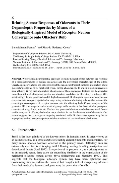 Pdf Relating Sensor Responses Of Odorants To Their Organoleptic Properties By Means Of A