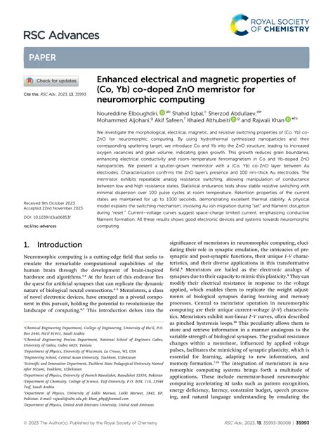 Pdf Enhanced Electrical And Magnetic Properties Of Co Yb Co Doped Zno Memristor For
