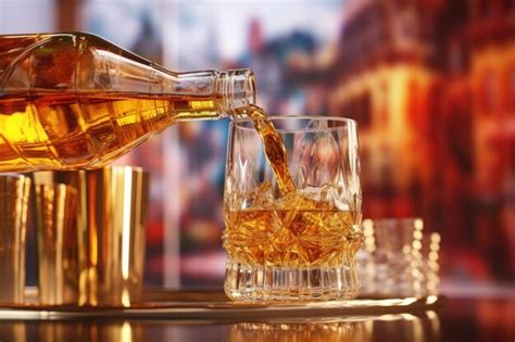 Premium Ai Image Pouring Golden Whisky Into A Glass With Blurred
