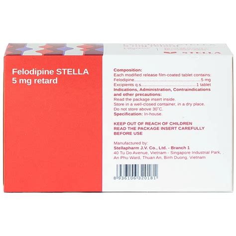 Thuốc Felodip 5mg Kiểm Soát Tăng Huyết áp 3 Vỉ X 10 Viên