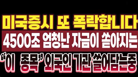 주식 미국증시 또 폭락합니다 하지만 4500조 엄청난 자금이 쏟아지는 이 종목 외국인 기관이 쓸어담는 중증시폭락2차전지엔터주로봇주 원전주 트럼프 재건