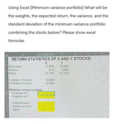 answered using excel minimum variance… bartleby