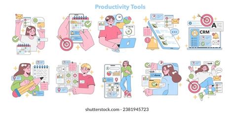Productivity Tools Set Seamless Workflow Optimization Stock Vector