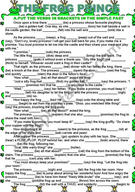 The Frog Prince Six Tasks Key Included Esl Worksheet By Thessaloniki