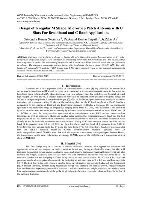Pdf Design Of Irregular M Shape Microstrip Patch Antenna With U Slots For Broadband And C Band