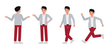 남자 세트는 회색 정장 컬러 캐릭터 벡터 디자인을 착용합니다 감정 달리기 서기 및 걷기로 다양한 행동으로 프레젠테이션 20 29세에 대한 스톡 벡터 아트 및 기타 이미지