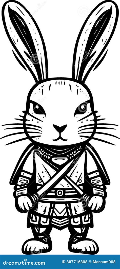 Rabbit Cartoon In A Black And White Stock Illustration Illustration