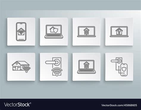 Set Line Smart Home With Wi Fi Laptop House Under Vector Image