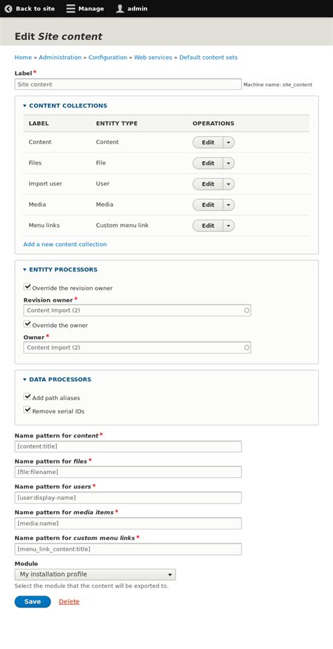 default content set