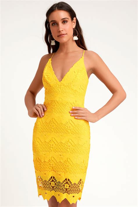 Cute Yellow Midi Dress Crochet Lace Dress Yellow Lace Dress Lulus