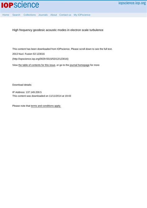 Pdf High Frequency Geodesic Acoustic Modes In Electron Scale Turbulence Dokumentips