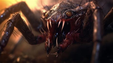 Premium Photo A Spider With Sharp Teeth And A Large Dark Face With A