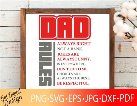 Dad Rules Fathers Day Ts Svg Dad Birthday Ts From Daughter Png