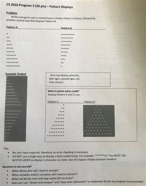 Solved Cs 2010 Program 3 20 Pts Pattern Displays Problem