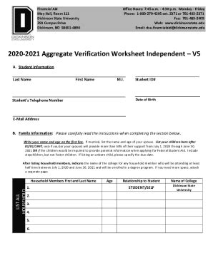 Fillable Online 2020 2021 Aggregate Verification Worksheet Independent