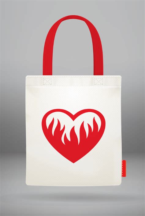 ჩანთა გული ცეცხლში თეთრი წითელში