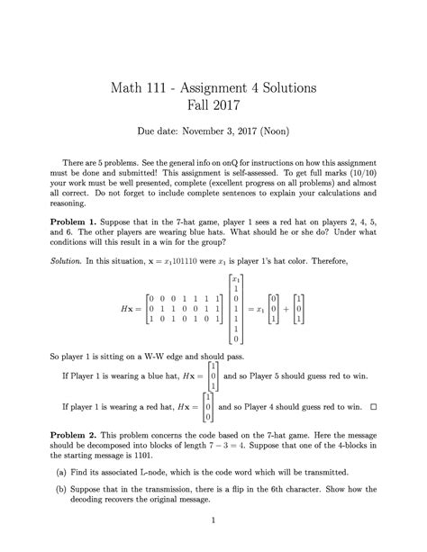 Assignment 4 Solutions Math 111 Assignment 4 Solutions Fall 2017 Due Date November 3 2017
