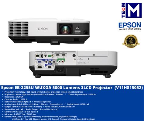 Epson EB 2255U WUXGA 5000 Lumens 3LCD Projector V11H815052
