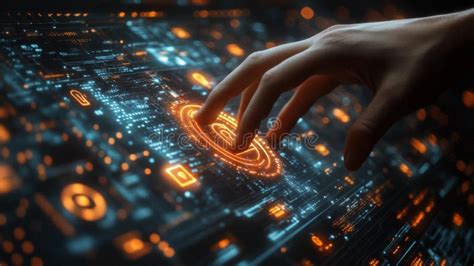 futuristic digital interface with hand interaction generative ai stock