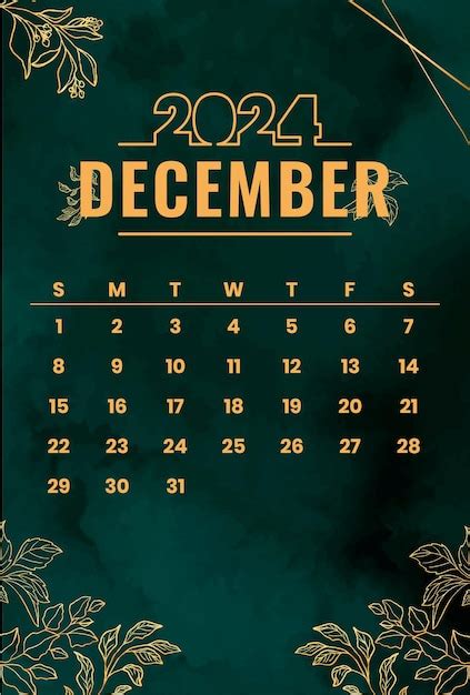 Calendario Mensual De Diciembre De 2024 Dorado Y Negro Vector Premium