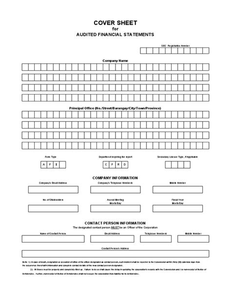 Cover Sheet For Audited Financial Statements Pdf Business