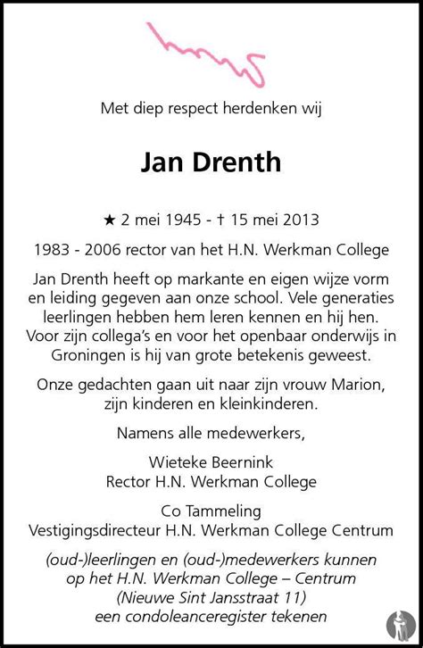 Jan Drenth 15 05 2013 Overlijdensbericht En Condoleances Mensenlinqnl
