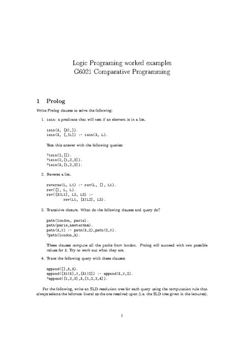 Prolog Worked Examples Logic Programing Worked Examples G6021