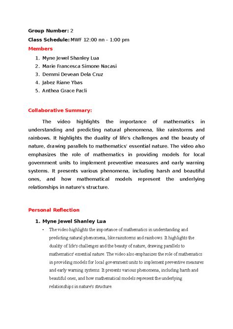 Collaborative Activity Group Number 2 Class Schedule Mwf 12 00 Nn 1 00 Pm Members 1 Myne